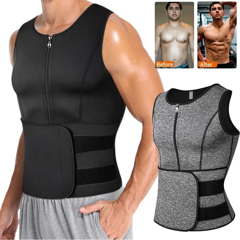 Menswear Neoprene Sweat Sauna Zipper Waist Trainer Girdle Vest Workout ...
