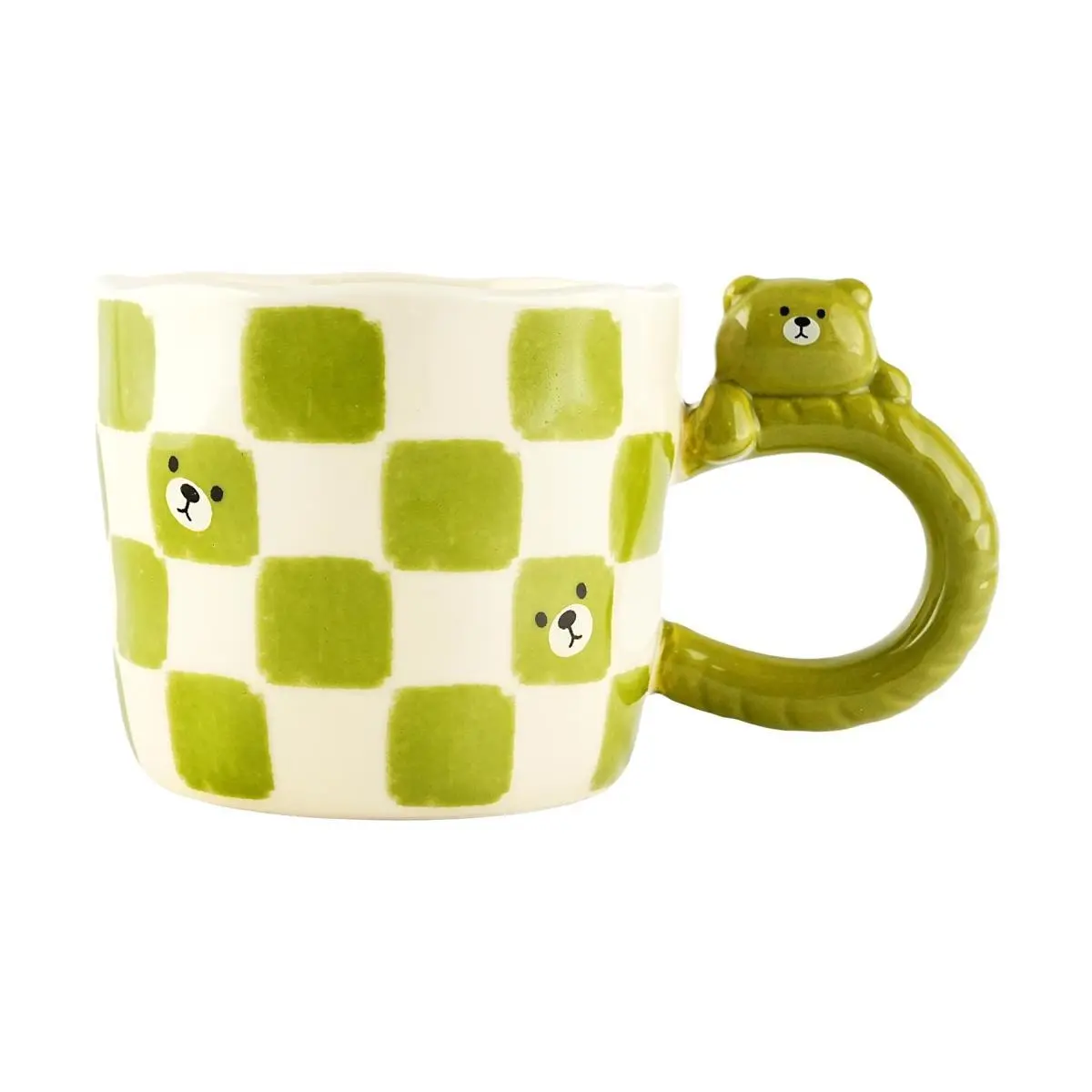 Golden Lion Hand-Painted Cartoon Bear Mug - Cute Green Ceramic Coffee ...