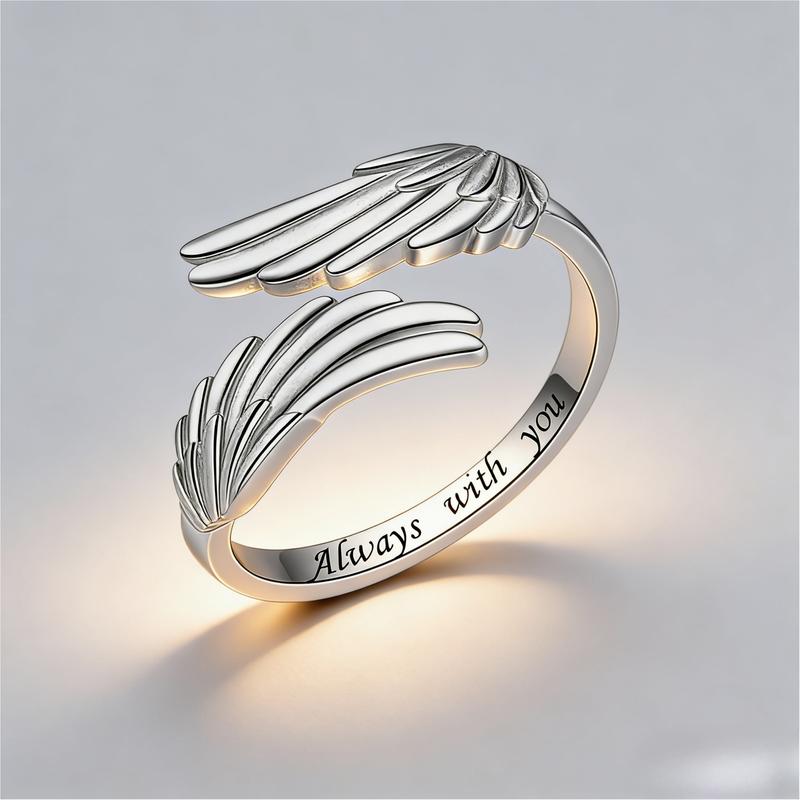 Angel Wings Open Ring Always With You, Adjustable Memorial Gift ...