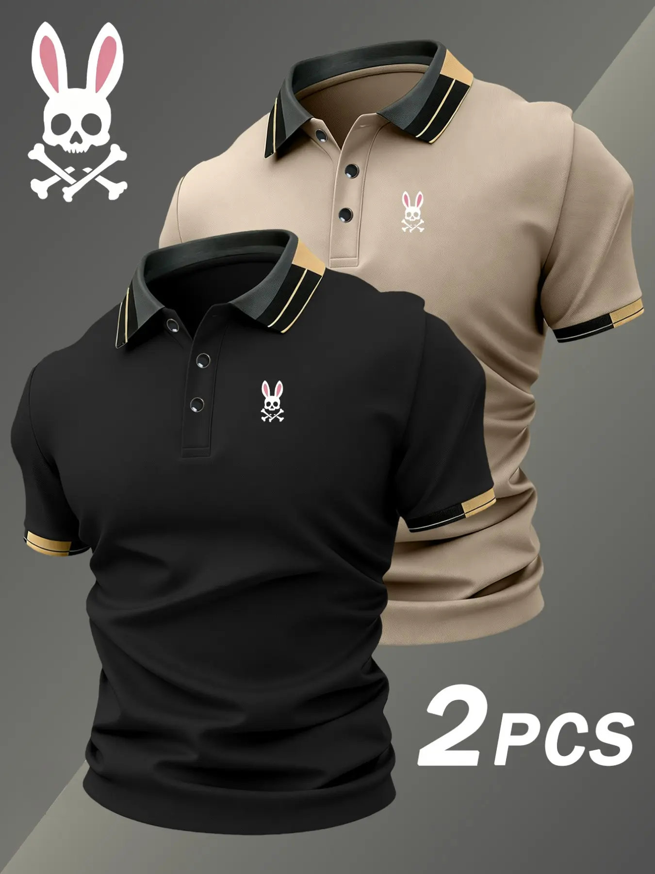 Two-Pack Hh5057 Skull Rabbit Print Men's Polo Shirts, Polo Tees ...