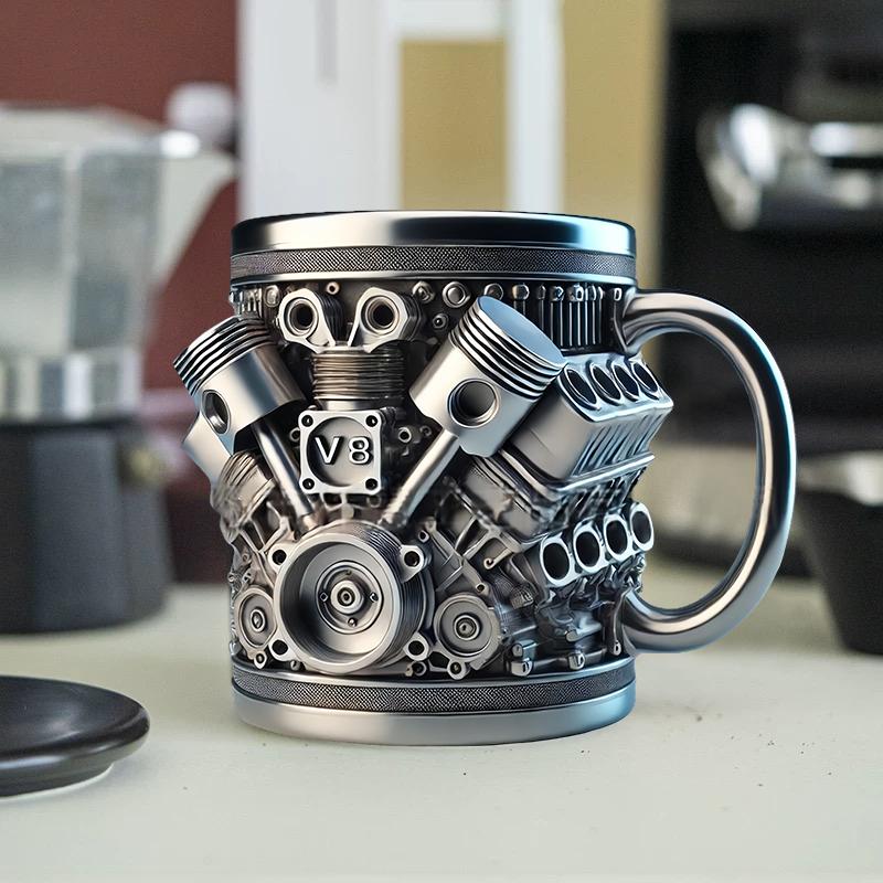 V6/V8 Engine Stainless Steel Cup 16.91oz Durable 3D Retro Personalized ...