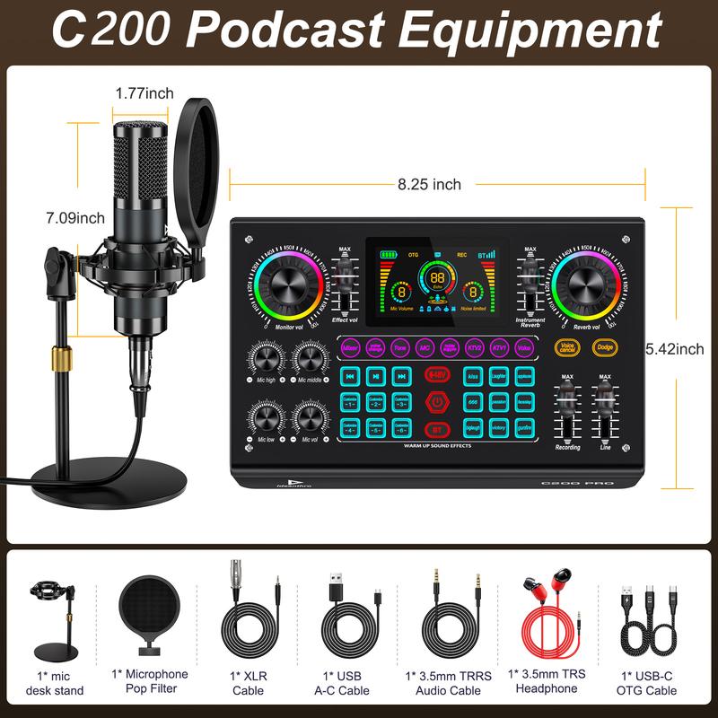 Ideanthro C200-P15 Sound Card Mixer, Podcast Bundle Live with XLR ...