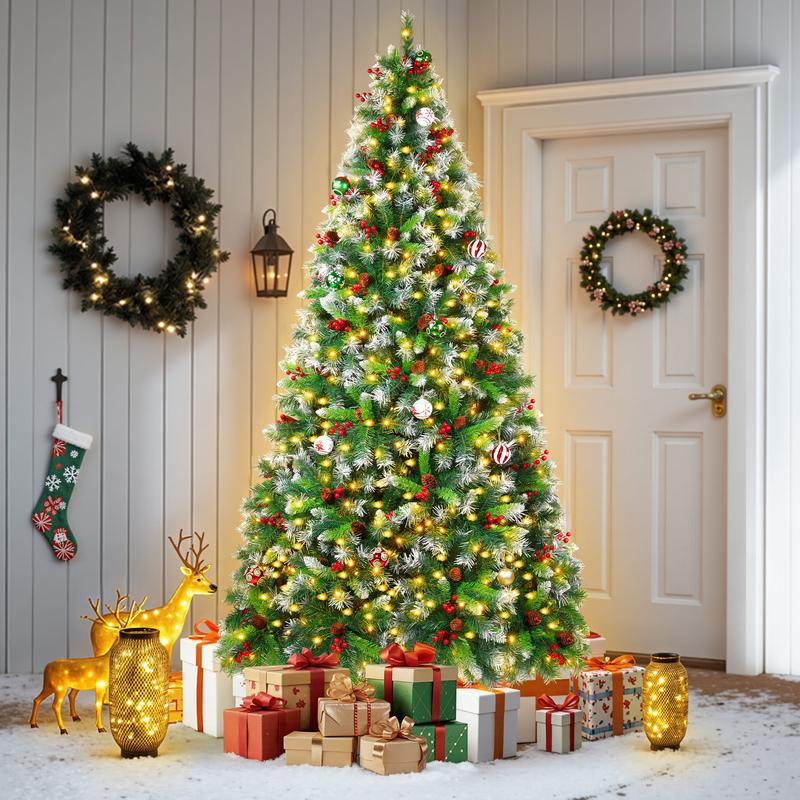 6ft Pre-Lit Artificial Christmas Tree with 1000 Branch Tips 300 LED ...