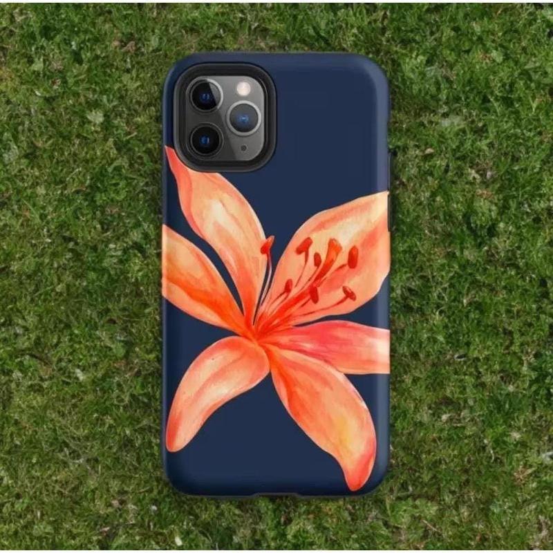 Navy Tiger Lily Case For iPhone – Coral Floral Hibiscus Y2K Aesthetic ...