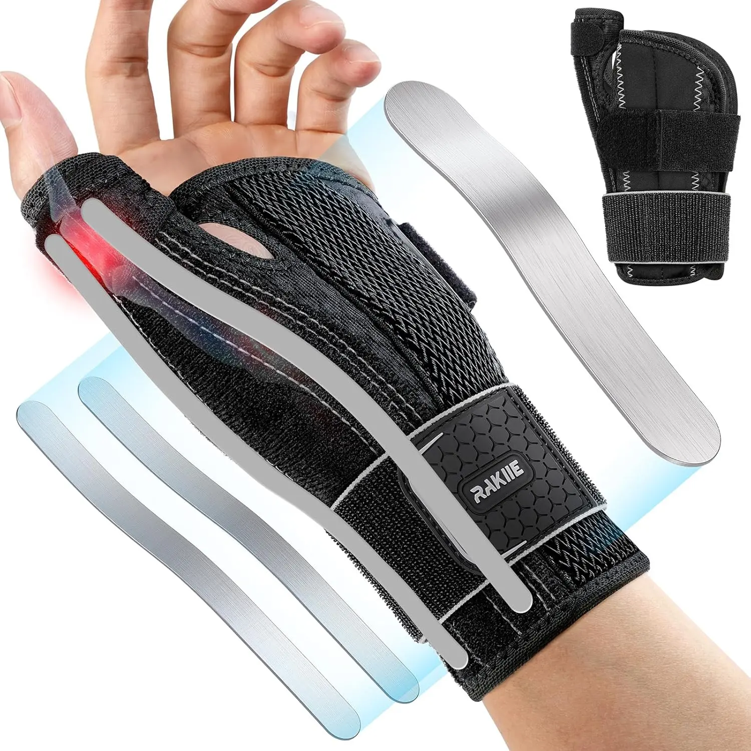 Rakiie Carpal Tunnel Wrist Brace for Left Hand, Thumb Spica Splint for ...