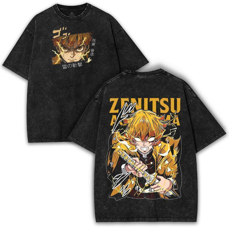 Zenitsu Demon Slayer Oversized Tee – Vintage Washed Heavy Cotton Anime ...