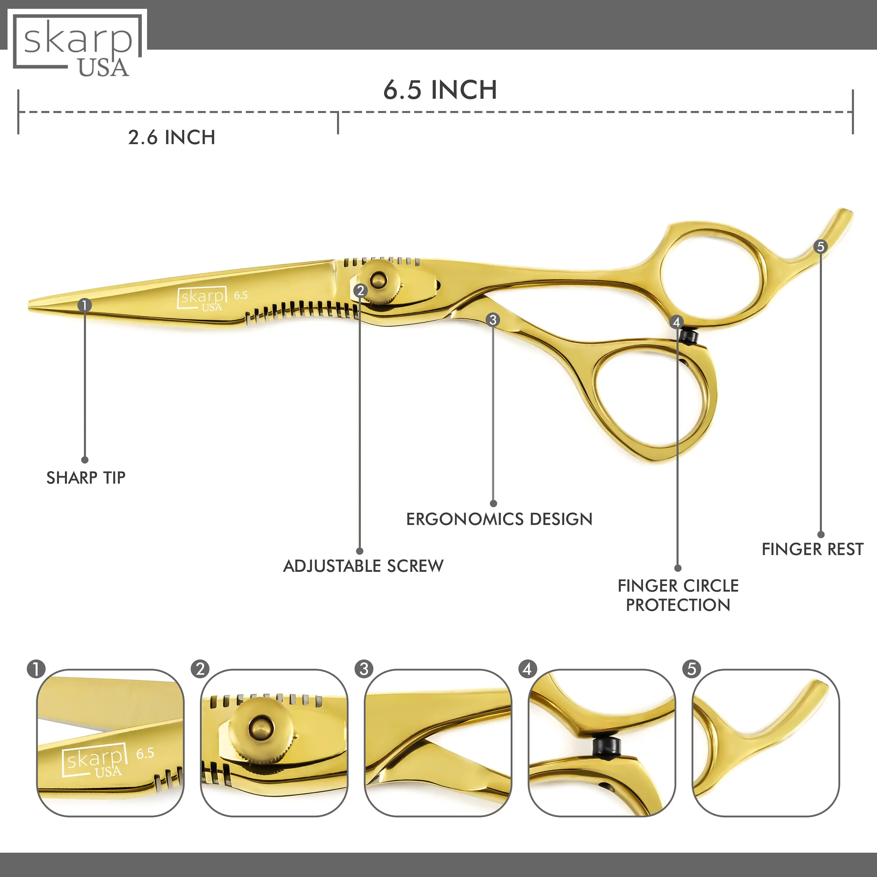 Gold Scissors Set, 6.5” Sharp and Thinning Scissors, Professional ...