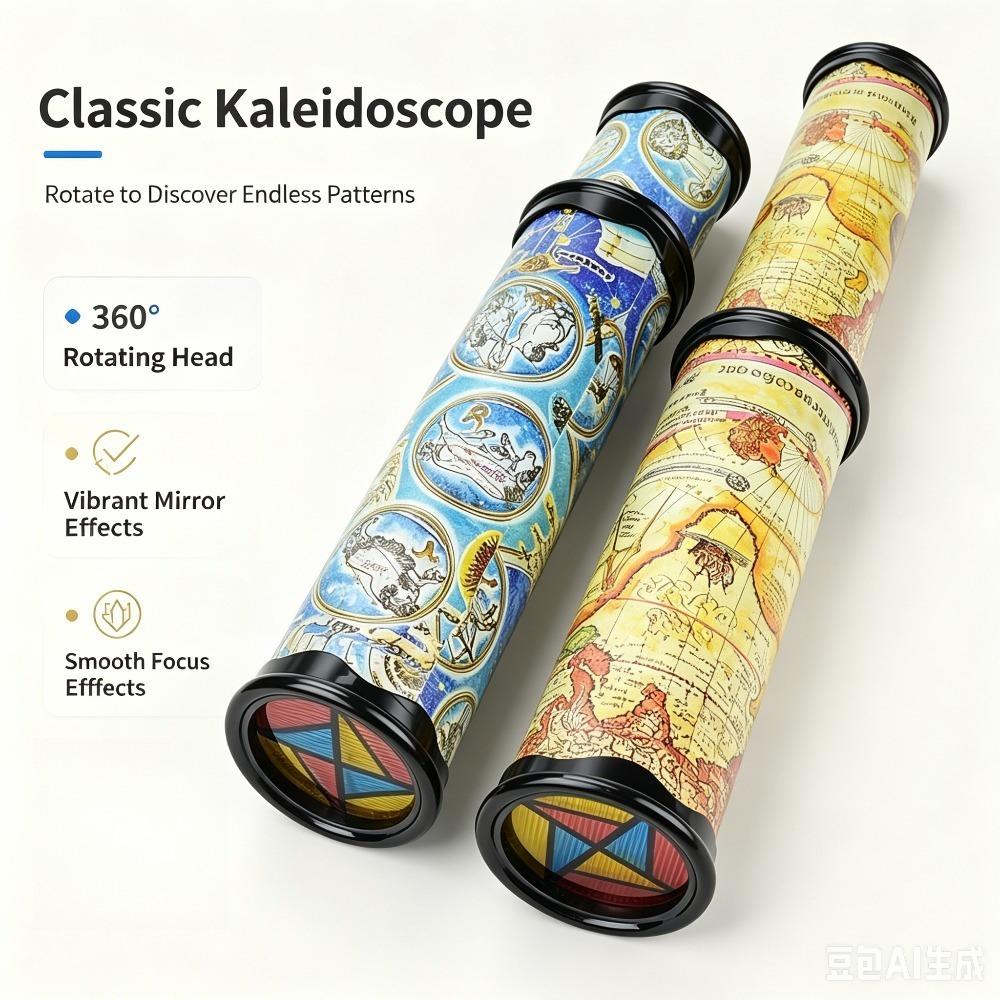 Retro World Map Print Handheld Kaleidoscope - Unisex Educational Toy ...