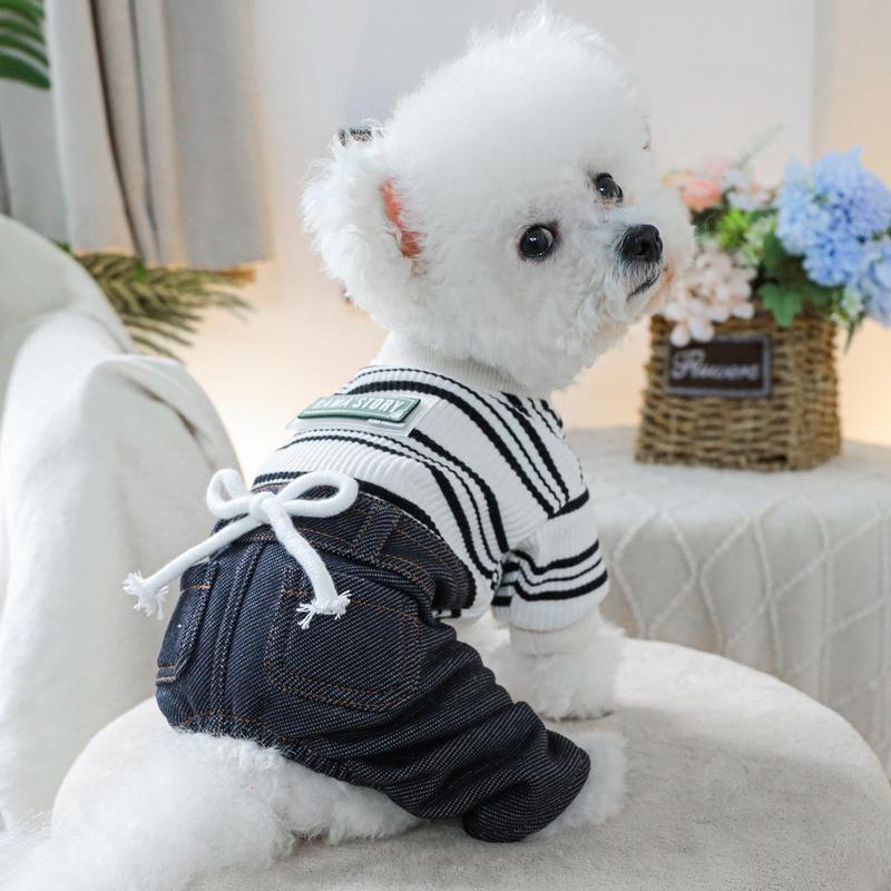 Striped Pattern Pet Jeans, Casual Comfortable Breathable Pet Denim ...