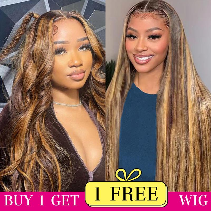 [Buy 1 Get 2]4/27 Ombre Highlight Lace Front Wigs Human Hair Pre Cut ...
