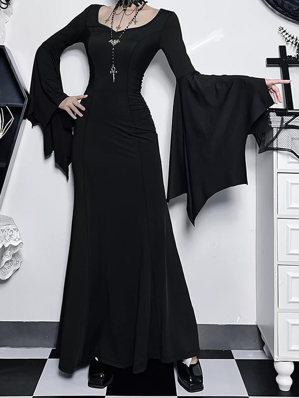 Witchcore Black Long Dress for Women Vintage Gothic Vibe Slim Fit ...