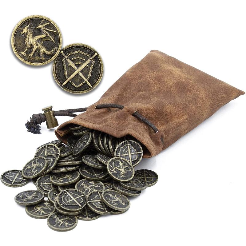 Metal Coins and Carrying Pouch for Tabletop RPG Board Games - 100 Count ...