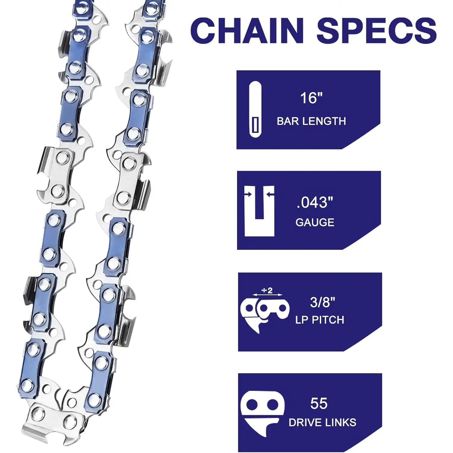4 Pack 16 Inch Chain 3/8" LP Pitch .043'' Gauge 55 Drive Links fits ...