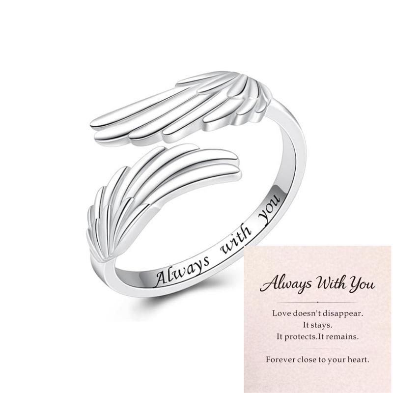 Angel Wings Open Ring Always With You, Adjustable Memorial Gift ...