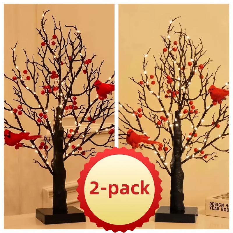 1/2 Piece Set of Vintage Glowing Tree with Cardinals, Berries, Holiday ...
