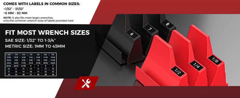 42PCS Magnetic Modular Wrench Organizer for Tool Drawers - Black & Red ...