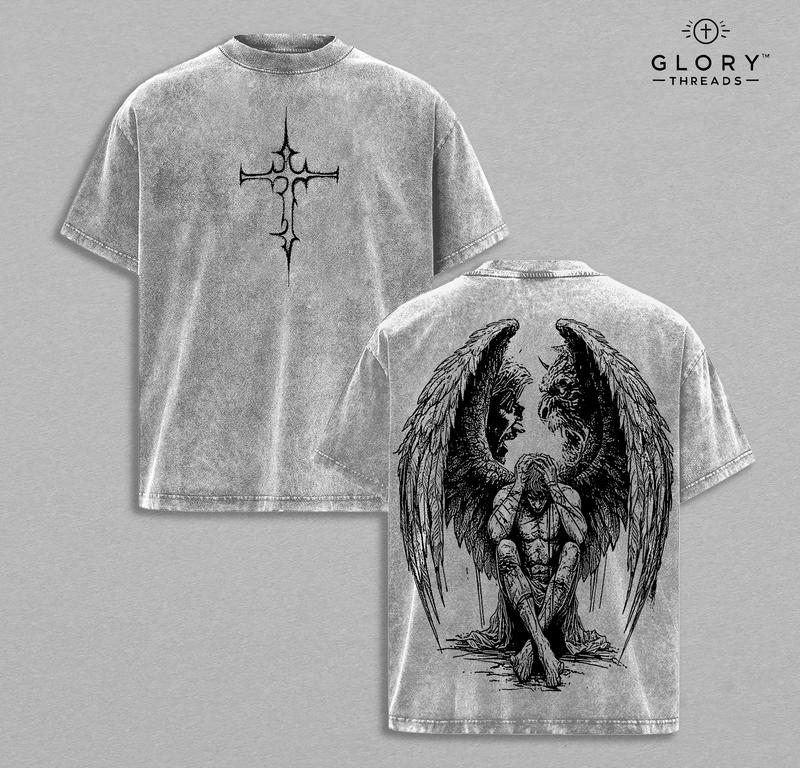 Tormented Angel T-Shirt Washed , Fallen Dark Angel Oversized Tee ...
