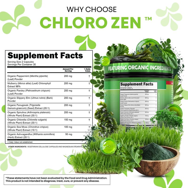 Clean Nutra Chlorophyll, Peppermint, Slippery Elm, Spirulina, Chlorella ...