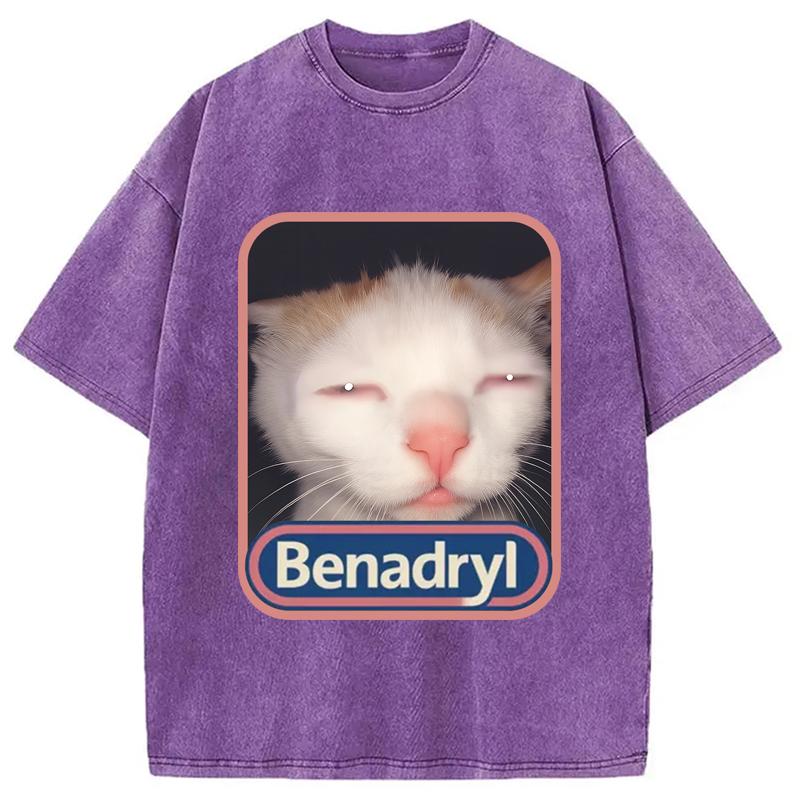 Benadryl Cat Meme Washed T-Shirt - TikTok Shop | Black Friday Sale ...