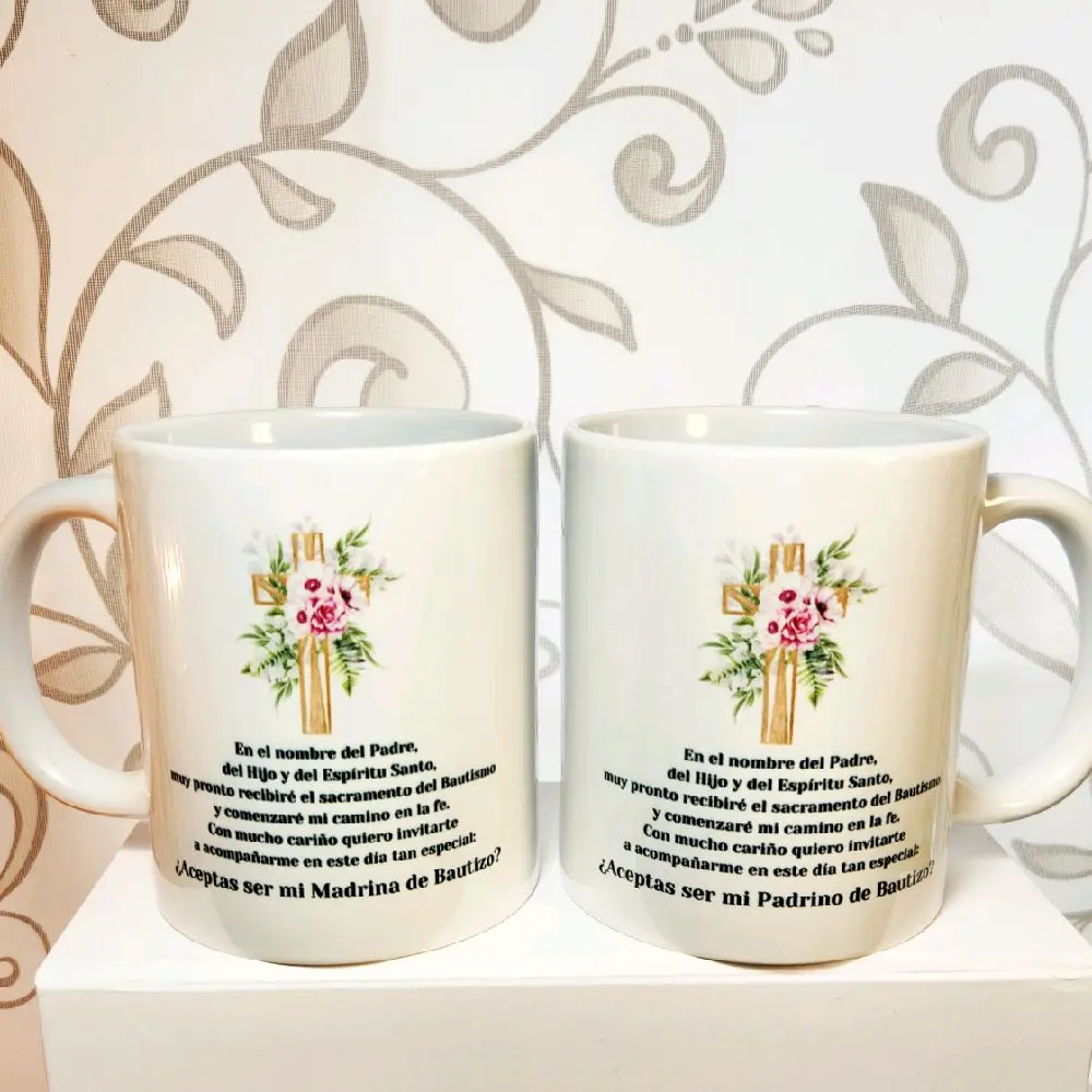 Padrino & Madrina Mugs with Cross and Floral Design for Special ...