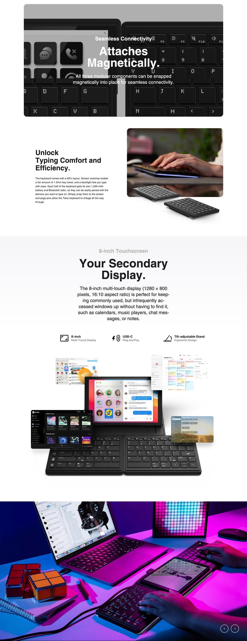Mobile Pixels Tetra Keyboard with 8" Touchscreen, Customizable Hotkeys ...