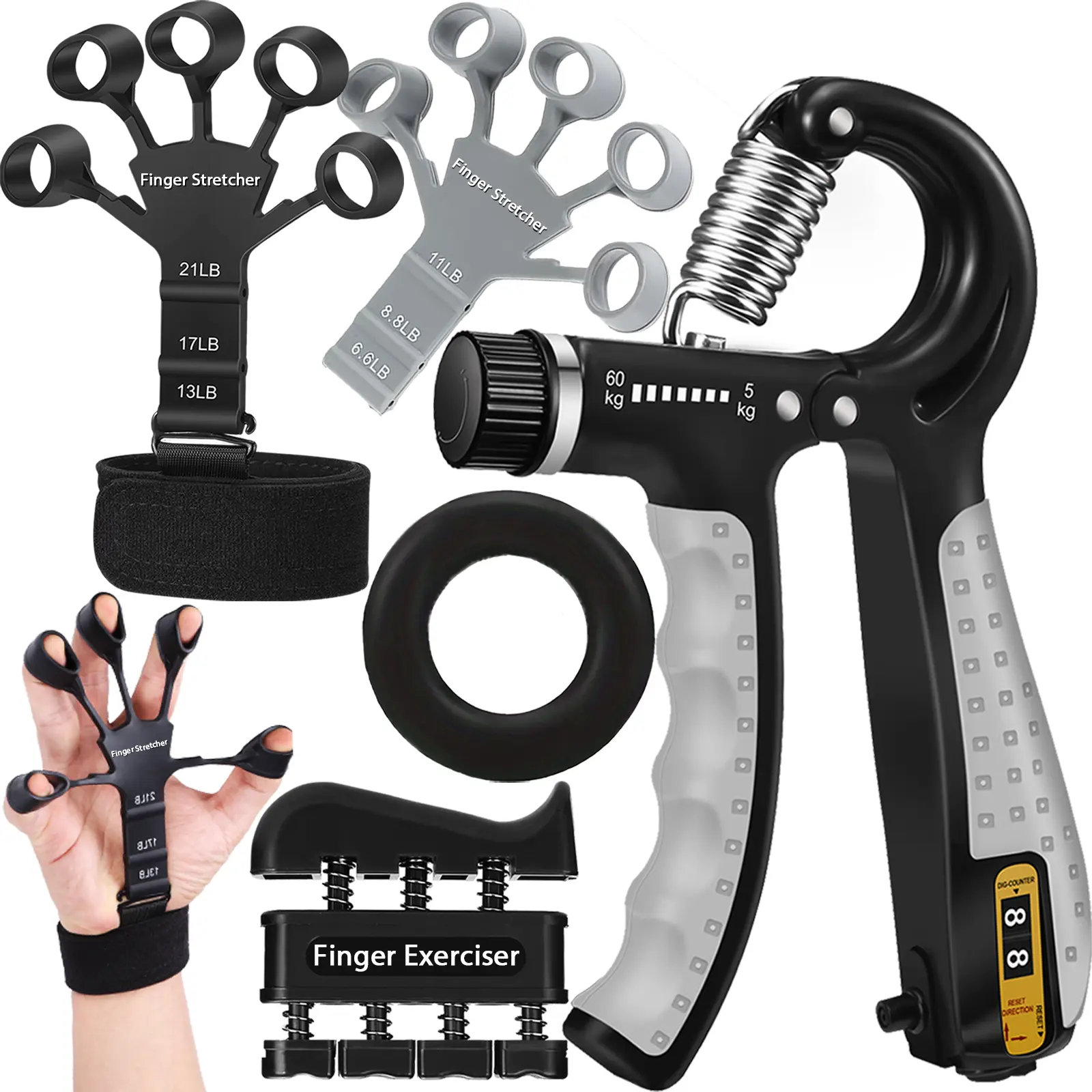 Grip Strength Trainer 5Pcs-Hand Grip Strengthener Kit with Adjustable ...