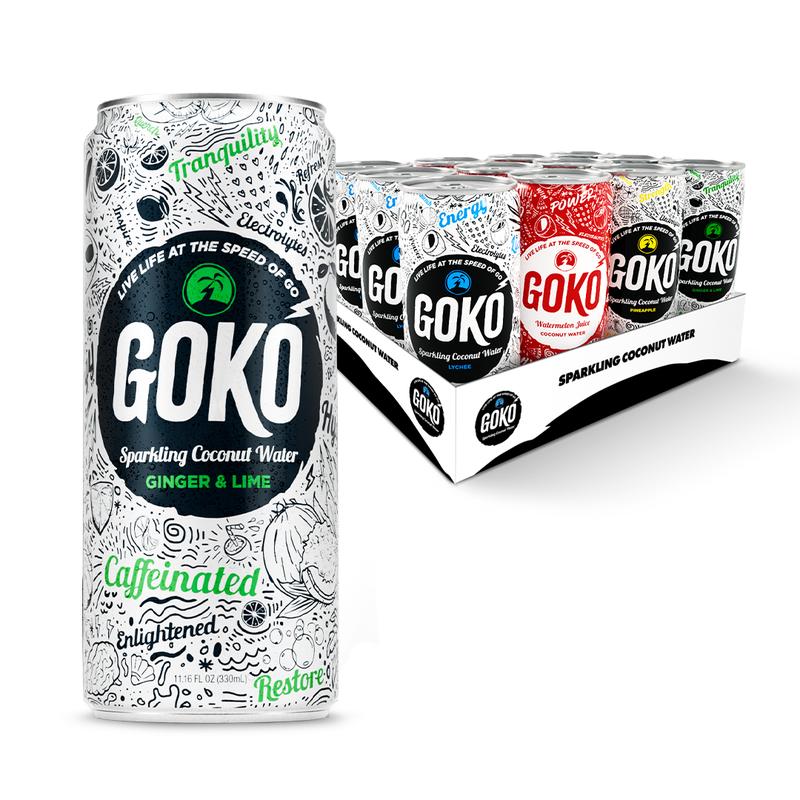 Goko - Ginger & Lime Sparkling Caffeinated Coconut Water Energy Drink ...
