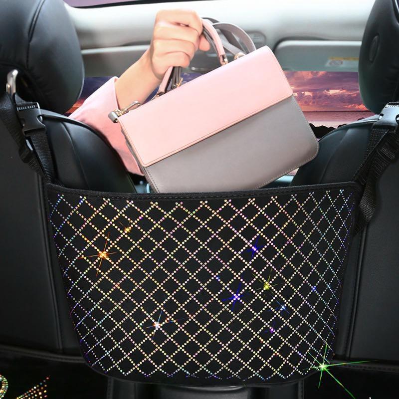 Rhinestone Decor Car Handbag Purse Holder, 1 Count Storage Bag Pocket ...