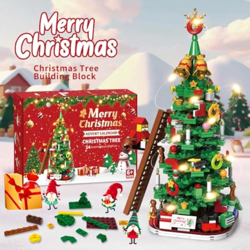 Advent Calendar 2025 Christmas Tree Building Toy Set with LED light ...
