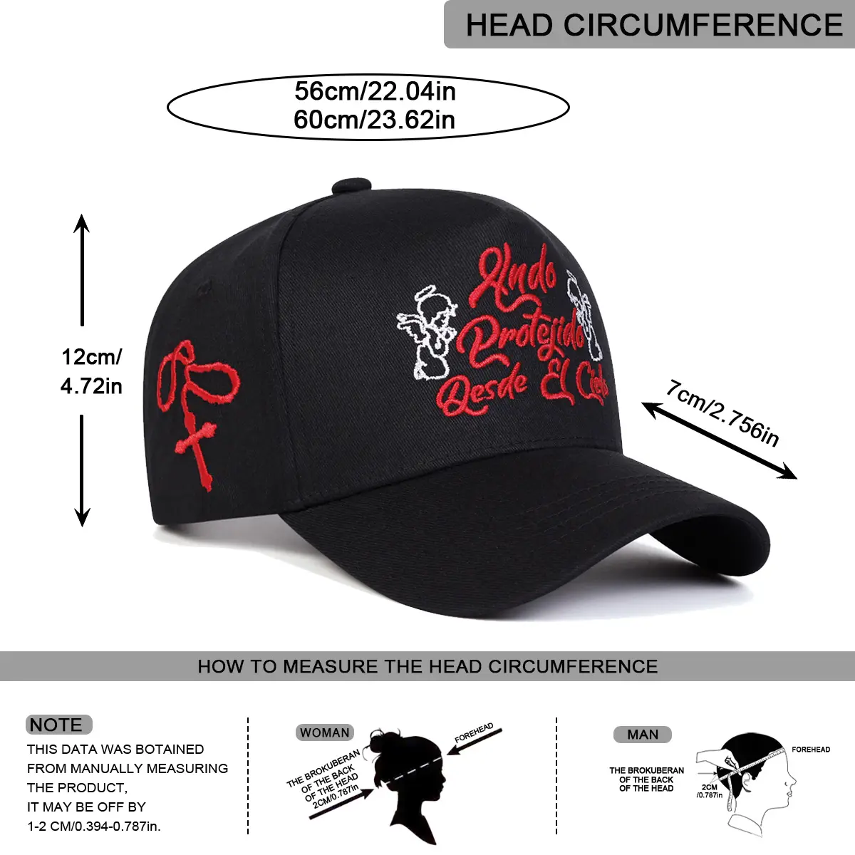 Unisex Letter Cross Angel Embroidered Baseball Cap Outdoor Adjustable ...