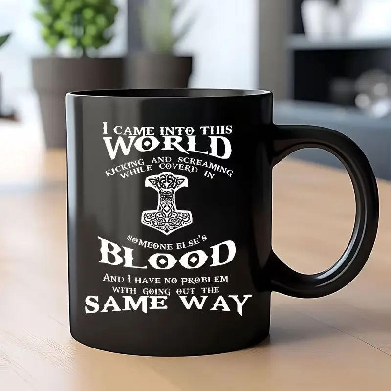 Viking Quote Mug, Norse Hammer Graphic Coffee Cup, Bold Warrior Style ...