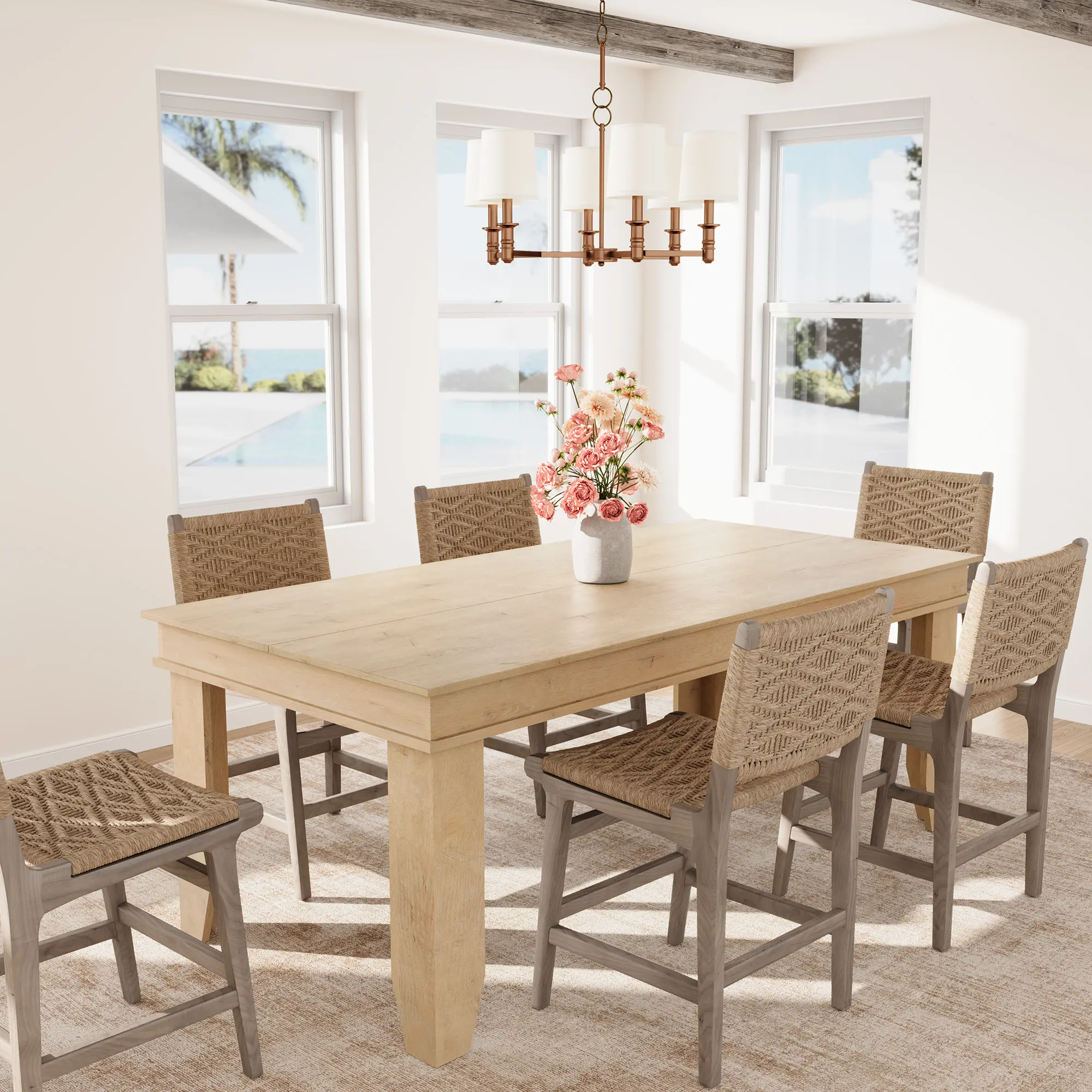 Farmhouse Dining Table for 6-8 People, 71 in Long Kitchen Tables with ...