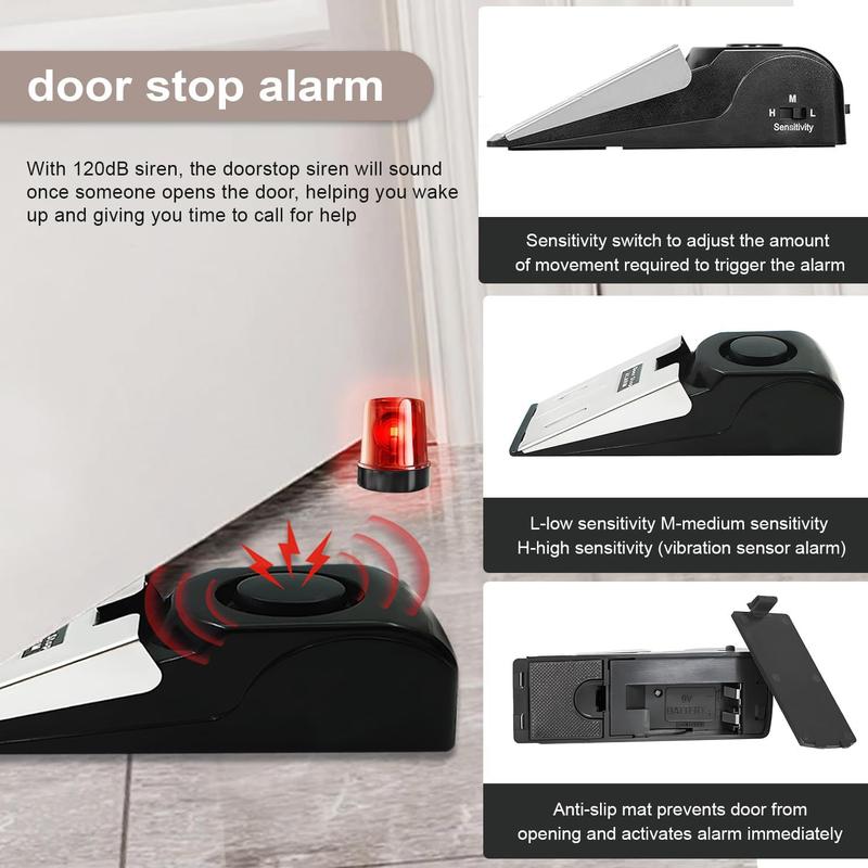 Home Security Door Stopper Alarm - Easy to Install No Tools Needed, 3 ...