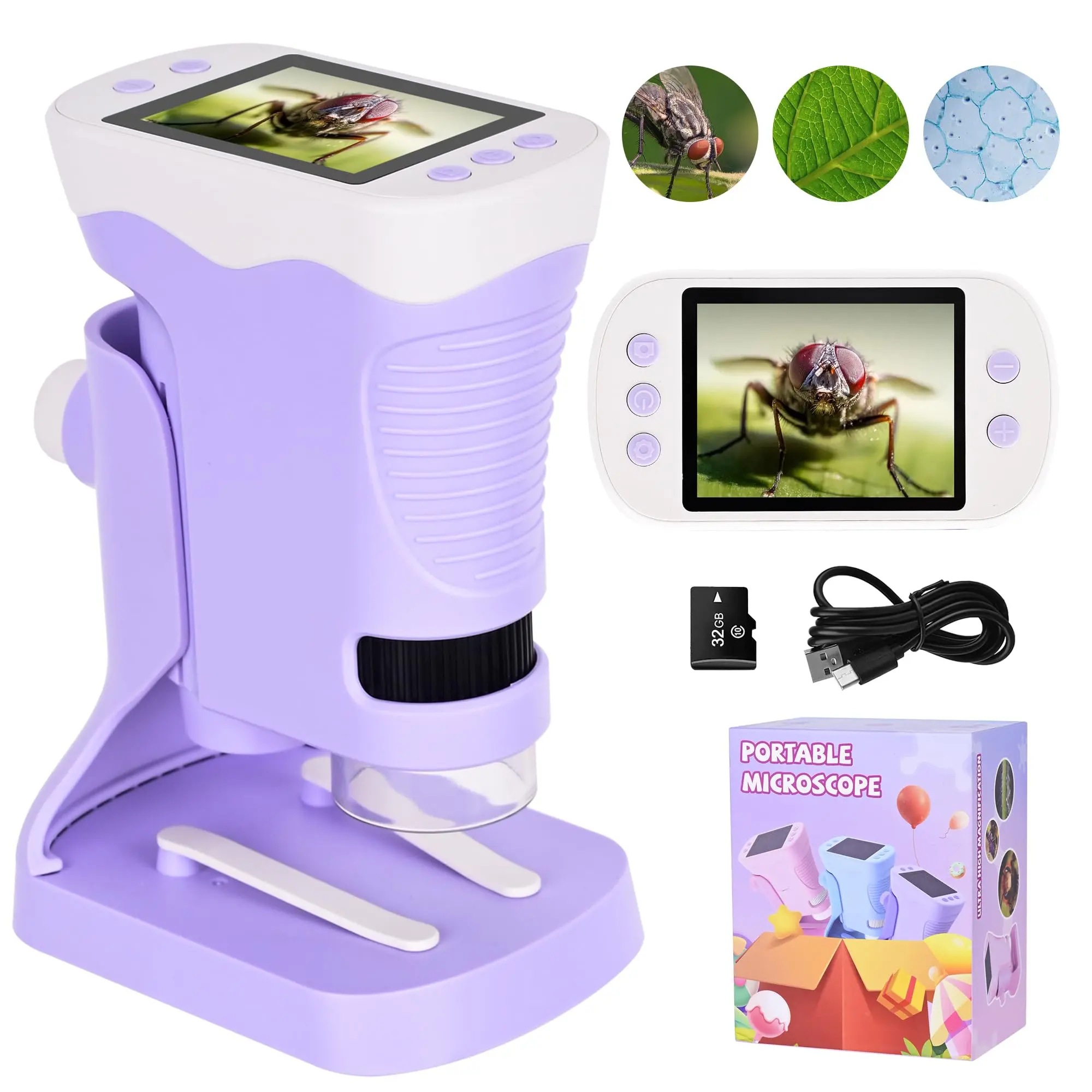 Microscope for Kids 1000X Mini with 2.4 HD Screen & 32GB Memory Card ...