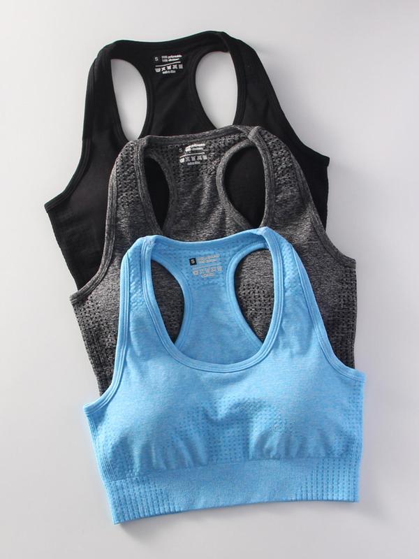 Women's 3pcs Solid Wireless Racerback Sports Bra, Breathable - TikTok Shop