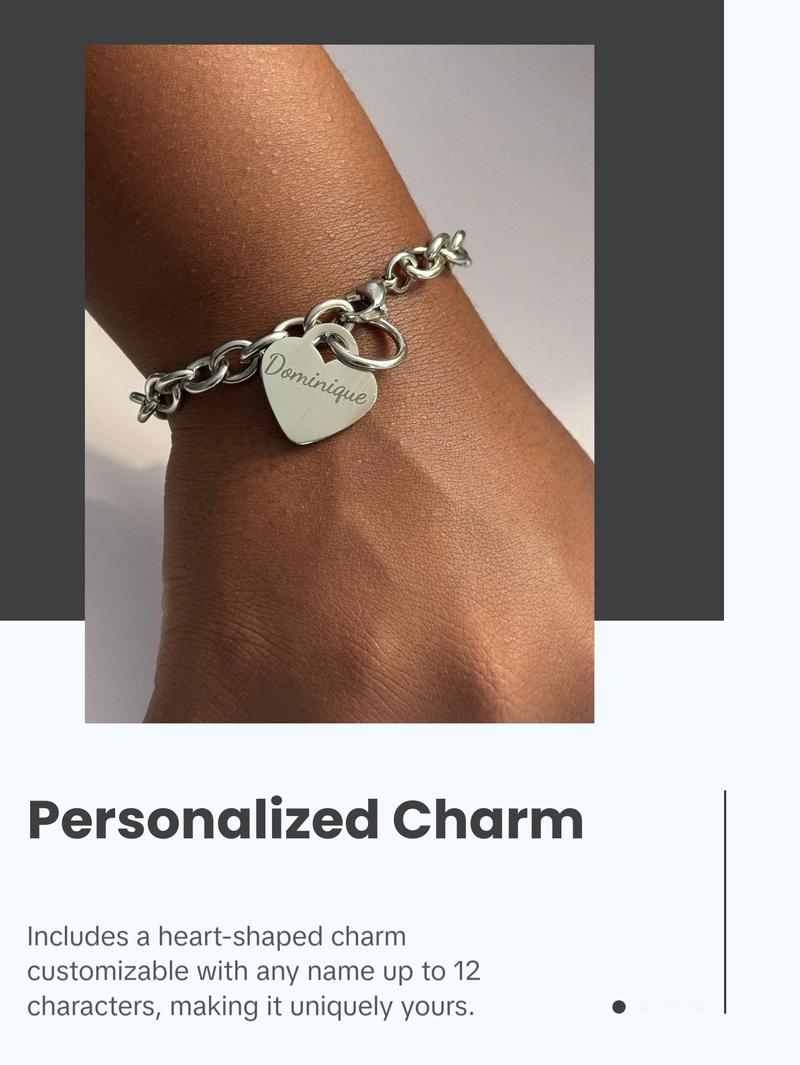 Personalized Stainless Steel Heart Bracelet 316L Surgical Grade Water ...