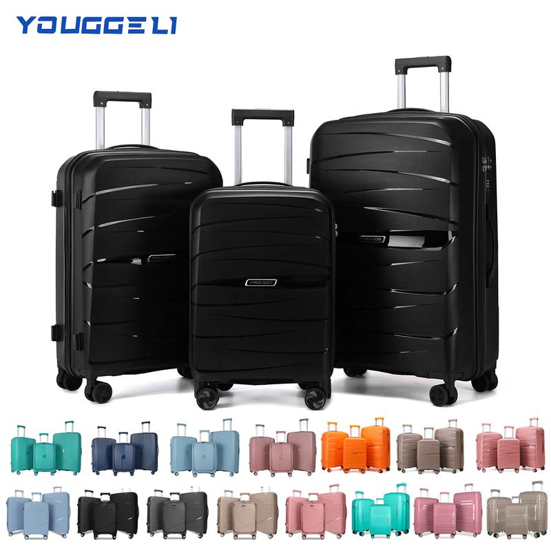 YOUGGELI 3-Piece Luggage Set Durable PP Material 20/24/28 Inches TSA ...