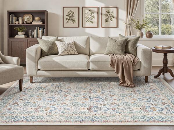 MontVoo Floral Washable Decorative Rug, Spring Cottage & Boho Print ...