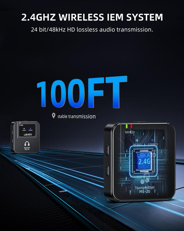 LEKATO 2.4G Wireless in-Ear Monitor IEM System Transmitter Receiver ...