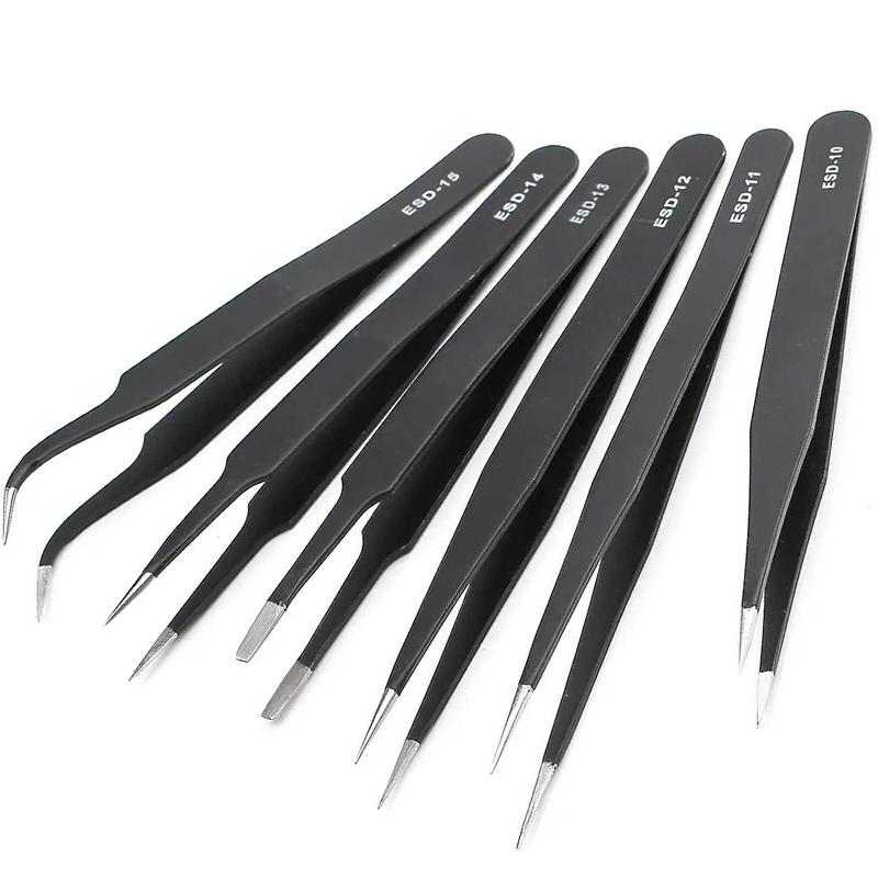Industrial Tweezers Set, Stainless Steel Anti-static Tweezers ...