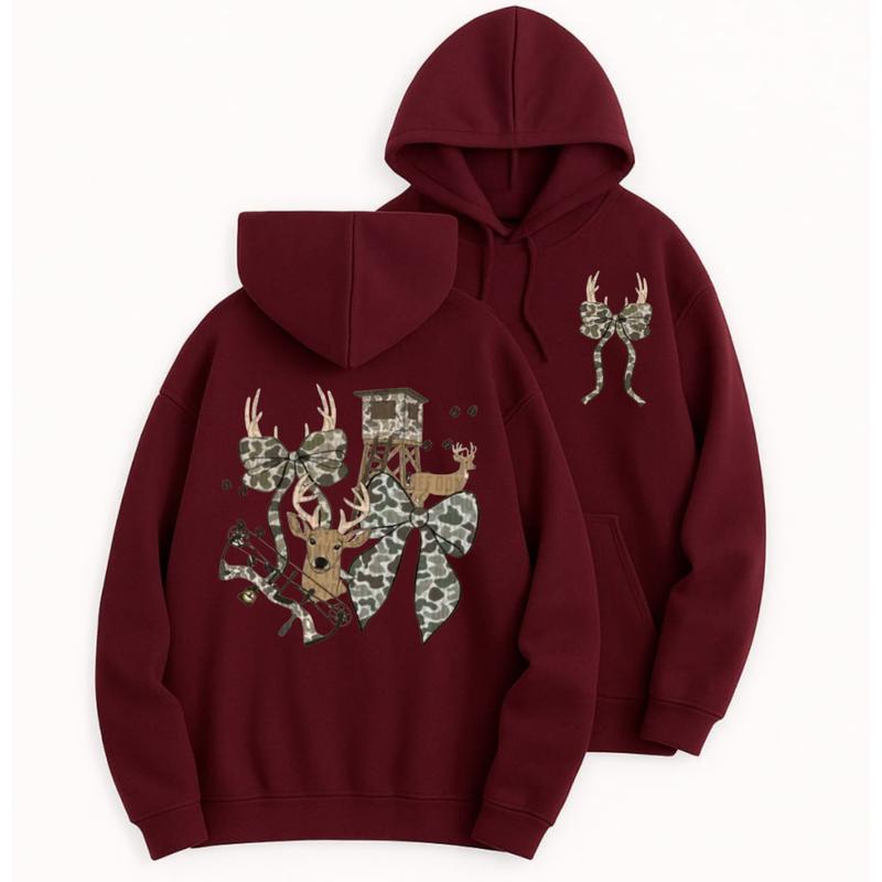 Hunting Season Bow Coquette Hoodie, Hunting Deer Design camo Hoodie For ...
