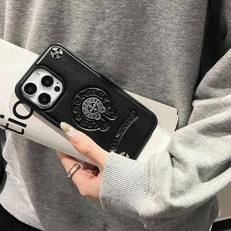 Luxury Black Leather Phone Case with Metal Logo for iPhone 17 16 15 14 ...