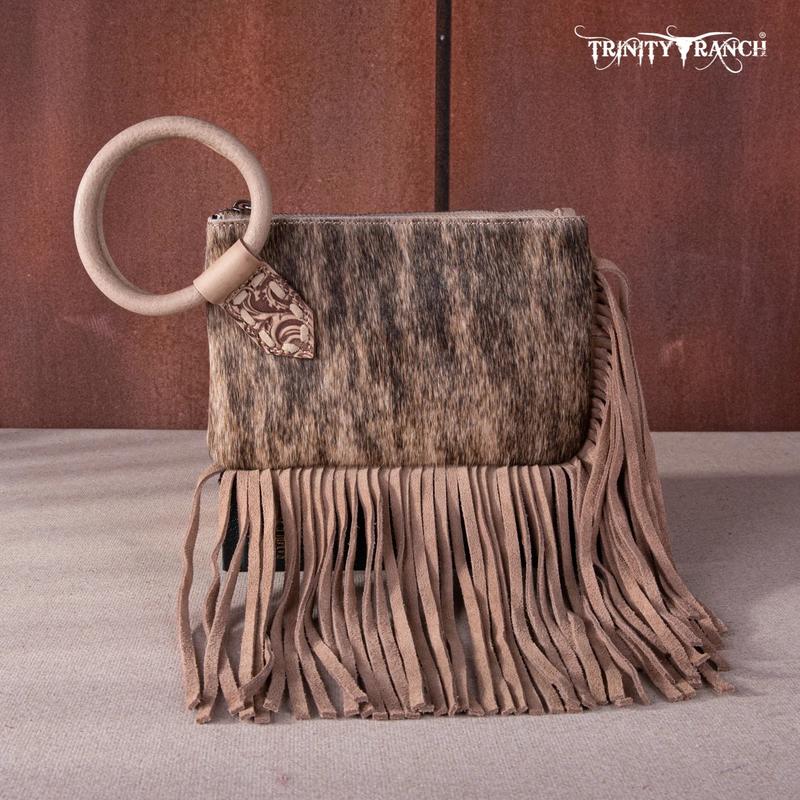 Trinity Ranch Genuine Hair-On Cowhide Ring Handle Wristlet Clutch Bag ...