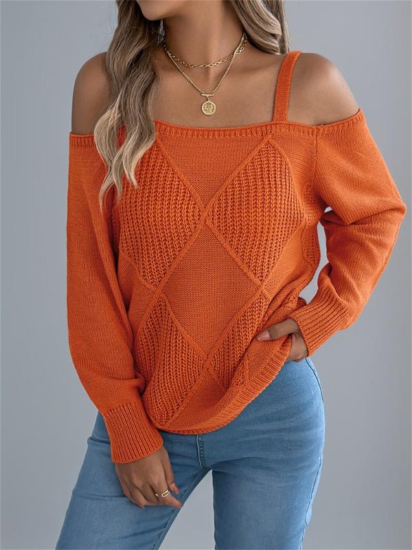 Women's Off-Shoulder Spaghetti Strap Long Sleeve Sweater Top, Casual ...