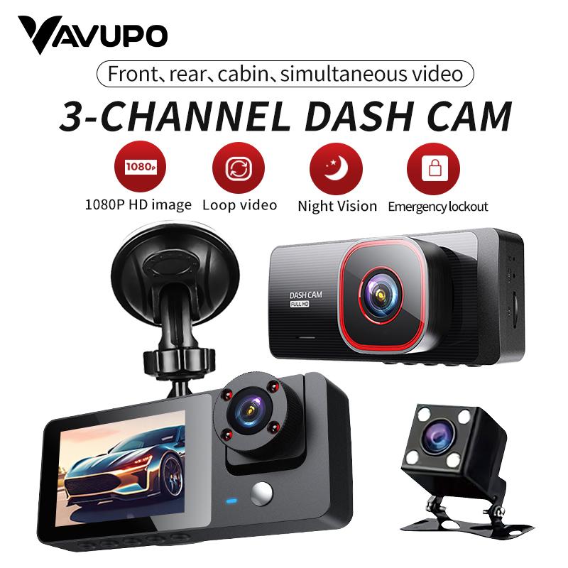 VAVUPO 3-Channel Dash Cam with Front Rear Cabin Video 1080P HD Loop ...