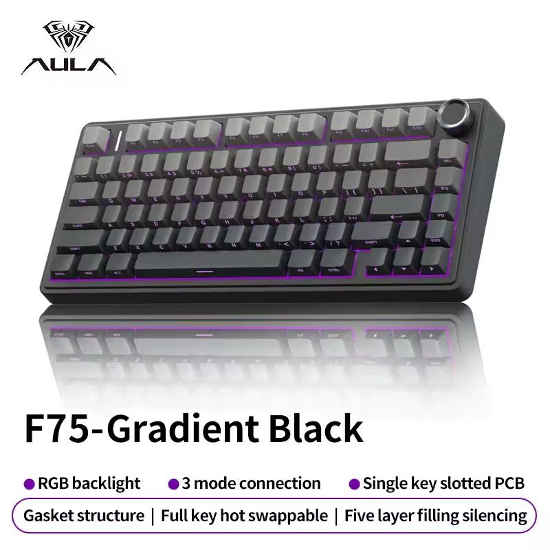 Gaming Mechanical Keyboard AULA F75 RGB Lighting 2.4G/BT5.0/Three-Mode ...