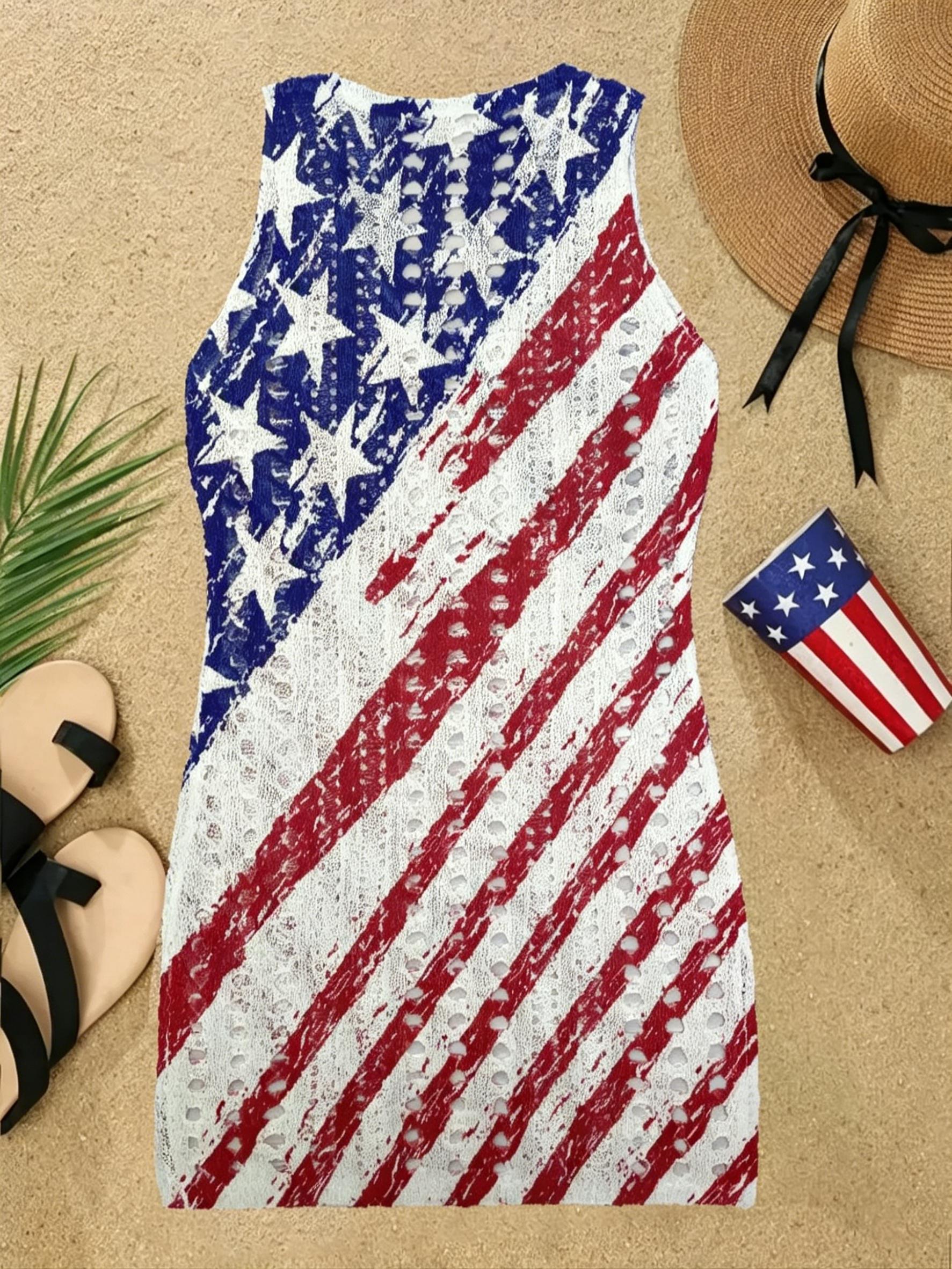 American Flag Summer Dress for Women, Sleeveless Patriotic Sundress ...
