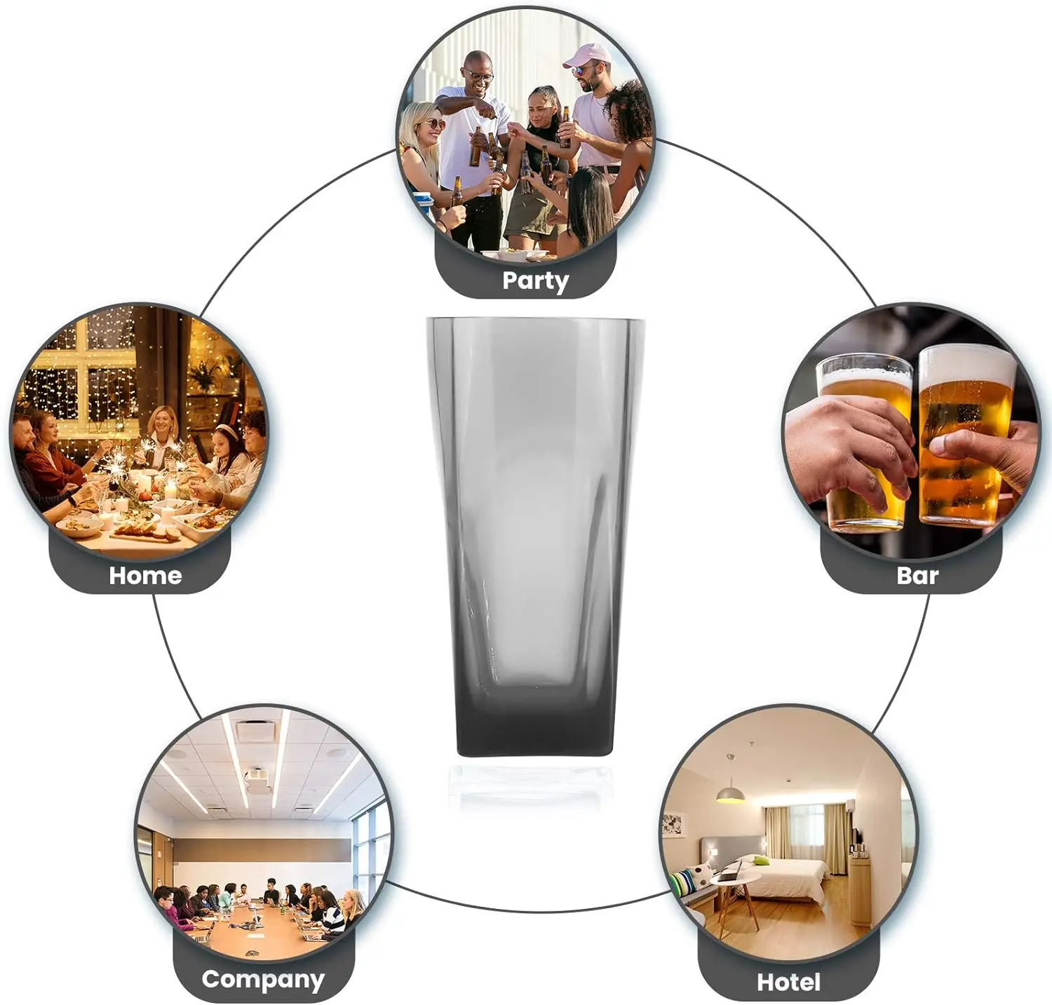 Grey 6-Piece Thick Reusable PS Plastic Bathroom Tumbler Set - 350ml ...