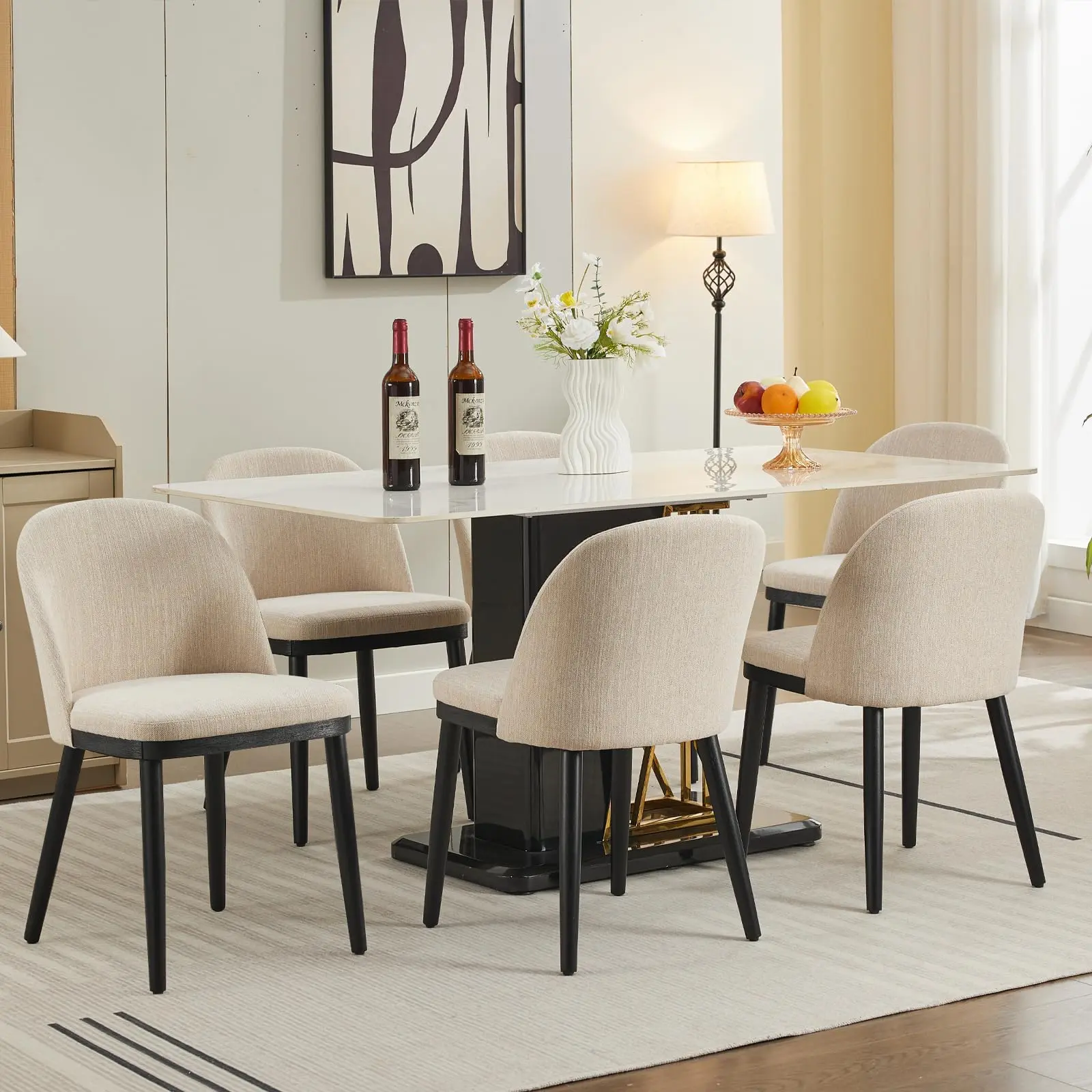 Garvee Wooden Dining Chairs Set of 6,Upholstered Kitchen Dining Room ...