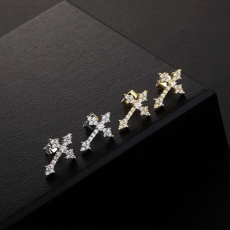 Jewelry European and American Simple Mini Cross Earrings Hip Hop Micro Paved Zircon Unisex ...